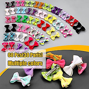 YAKA 60PCS (30 Paris) Cute Puppy Dog Small Bowknot Hair Bows with Metal Clips Handmade Hair Accessories Bow Pet Grooming Products (60 Pcs,Cute Patterns)