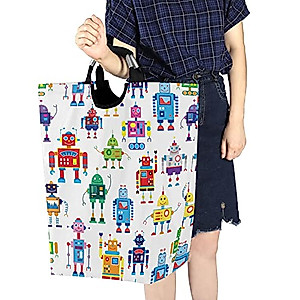 Laundry Hamper Basket Cute Robots Collapsible Nursery Storage Bin Waterproof Clothing Baskets for Home Bedroom Bathroom Washing Room