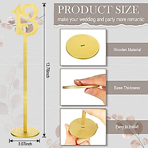 20 Pcs Table Numbers Wedding Table Numbers Wood Table Numbers for Wedding Reception Stands Seat Numbers with Holder Base Table Numbers for Wedding Party Event Catering, 1-20 (Gold)