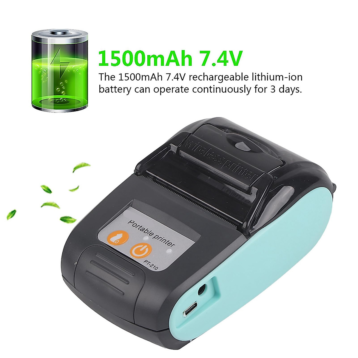 PT-210 Portable Receipt Printer, Bluetooth Thermal Printer, High Speed USB Thermal Printer Support Bluetooth 4.0, for Android, for iOS and for Windows (US Plug)