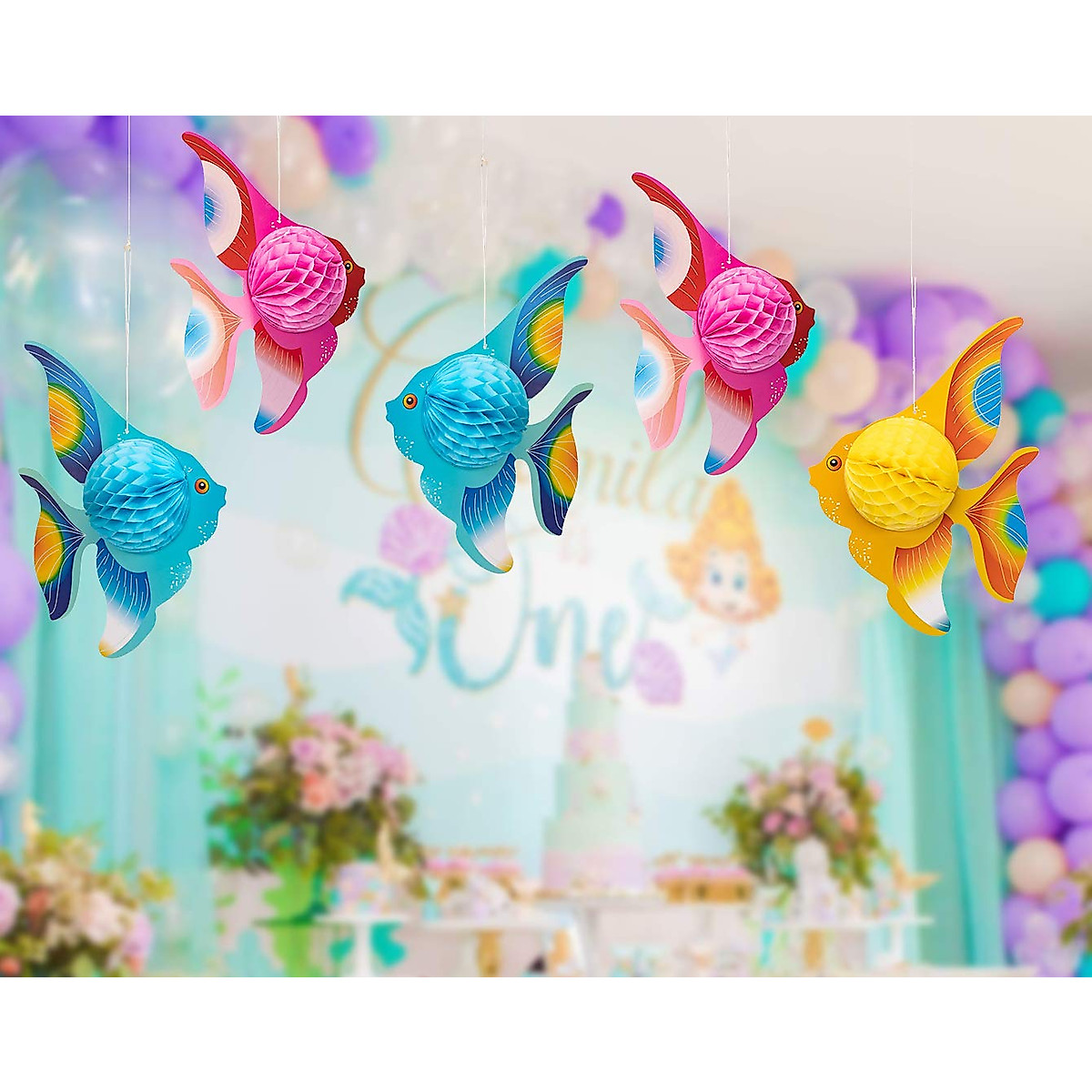 90shine 12PCS Tropical Fish Party Decorations Supplies- Under-The-sea/Mermaid/Luau/Hawaiian/Kids Birthday Table Centerpiece