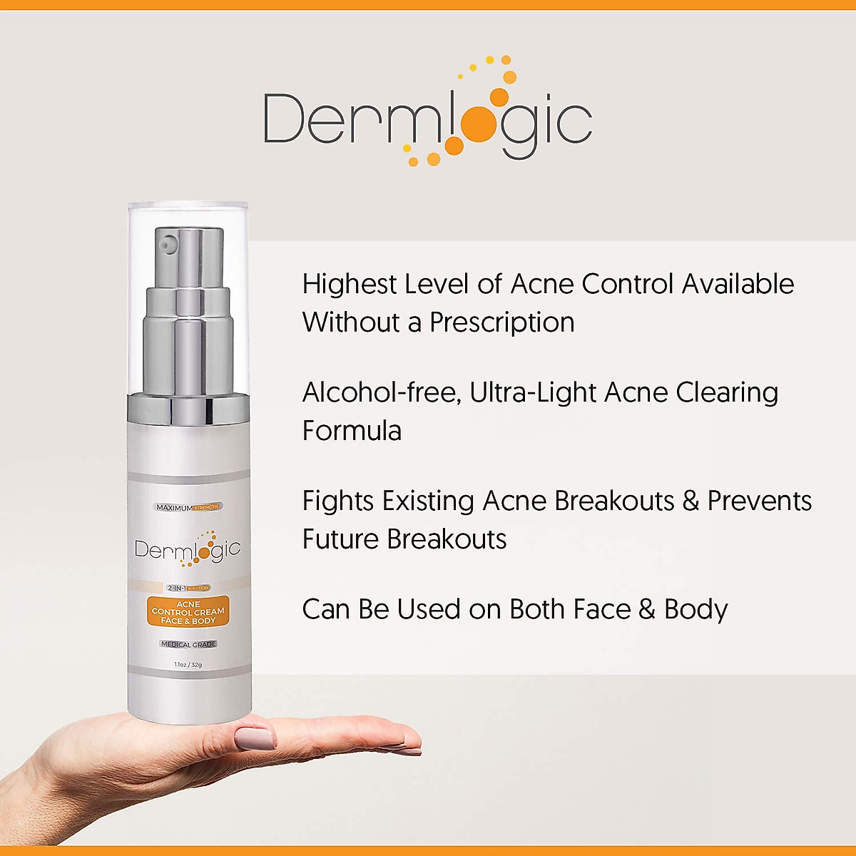 Dermlogic Acne Face & Body Cream- Maximum Strength Treatment for Cystic, Blackhead & Whitehead Pimples. Prevents Future Breakouts.