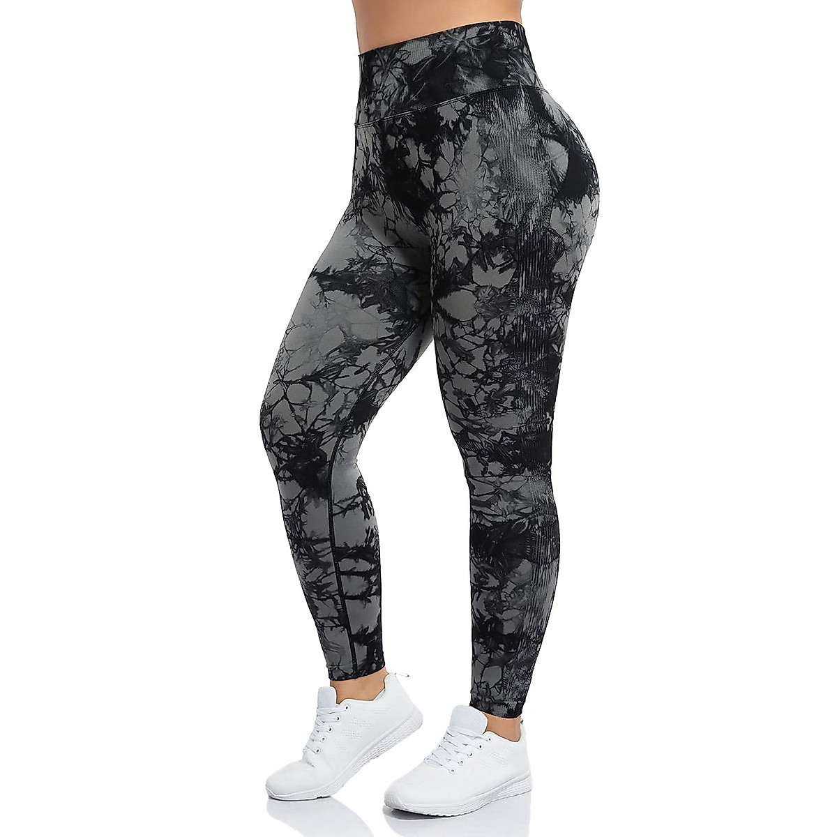 CFR Womens Gym Sport Workout Leggings for Women Seamless Yoga Pants High Waist Scrunch Butt Lifting Tummy Control Plus Size #1 Scrunch Booty Tiedye Black,XL