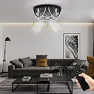 Ceiling Fan with Lights Flush Mount Ceiling Fan with Remote Control, 17 Inch Industrial LED Low Profile Ceiling Fan with Lights 3-Color Dimming for Bedroom Kitchen Dining Living Room