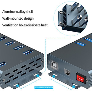 Royata Powered USB Hub Industrial Grade USB 2.0 Hub 20 Port 12V/10 Power Support Charger Data Sync and Charging Station with Separate On/Off Switch and Light for Laptops, PCs,etc.