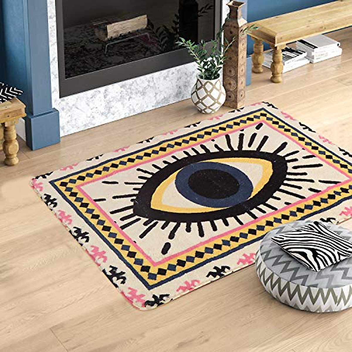 HAOCOO Evil Eye Area Rugs 2’x3’ Non-Slip Tribal Style Small Throw Rugs Super Soft Velvet Creative Accent Distressed Floor Carpet for Door Mat Entryway Bedroom Decor