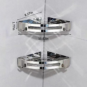 kaimeijia 304 Stainless Steel Bathroom Corner Shelf,Corner Shower Shelf with 2 Hooks, Shower Shampoo Holder No Drilling Required, 2 Pcs corner shower shelves(Silver)