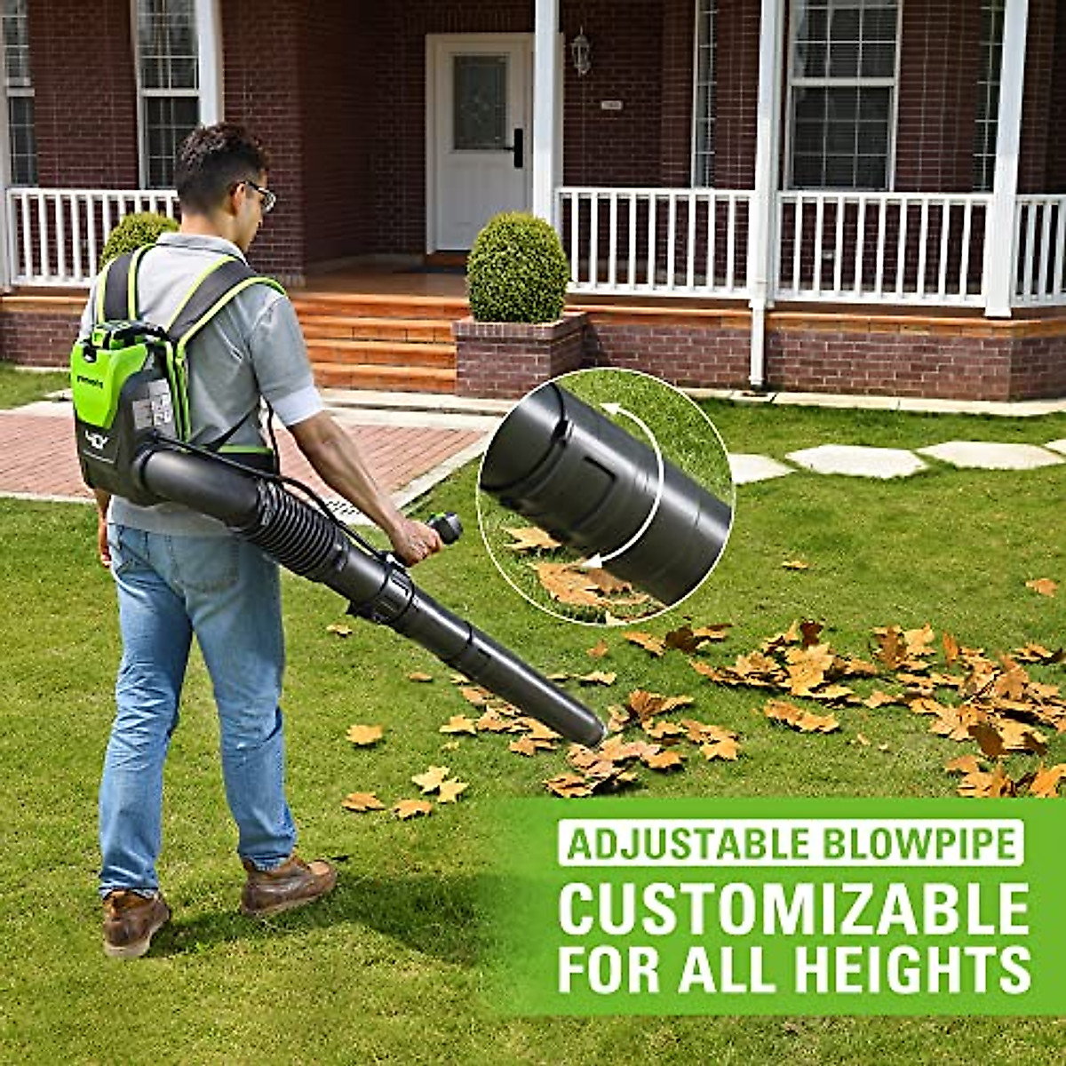 Greenworks 40V (165 MPH / 660 CFM / 75+ Compatible Tools) Cordless Brushless Backpack Leaf Blower, 8.0Ah Battery and Charger Included, Green