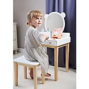 Tender Leaf Toys - Forest Dressing Table - Stunning Wooden Dressing Table and Stool Set - Storage Galore with Large Mirror for Boys and Girls, Enhances Creative Play - Age 3+