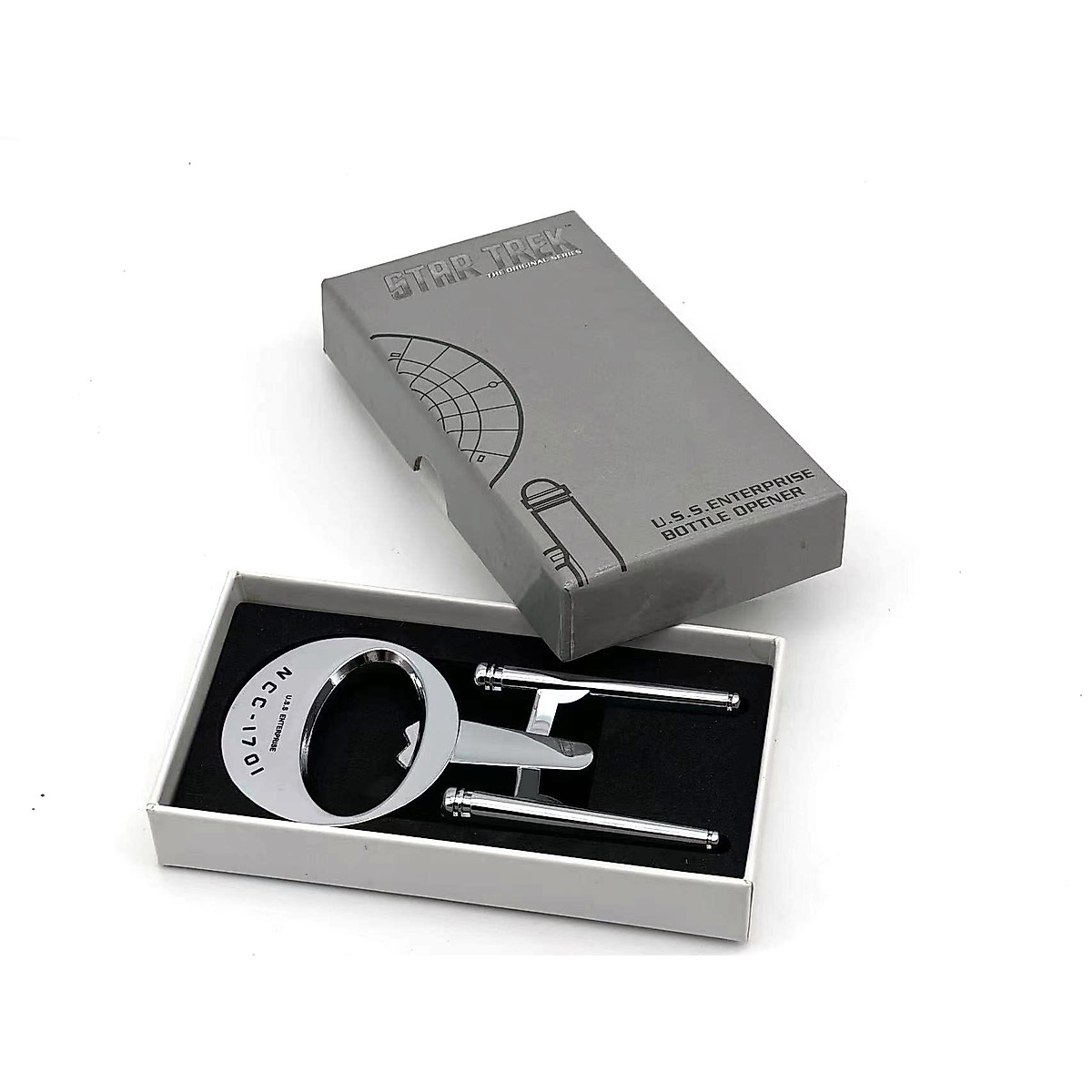 QIroseonly Brothers Star Trek: USS Enterprise Bottle Opener NCC-1701 Silver Metal Bottle Opener Manual Can Openers 5 inches long