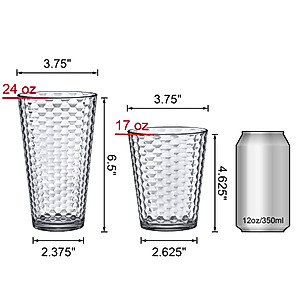 Amazing Abby - Snowflake - 16-Ounce and 24-Ounce Plastic Tumblers (Set of 12), Plastic Drinking Glasses, All-Clear Reusable Plastic Cups, Stackable, BPA-Free, Shatter-Proof, Dishwasher-Safe