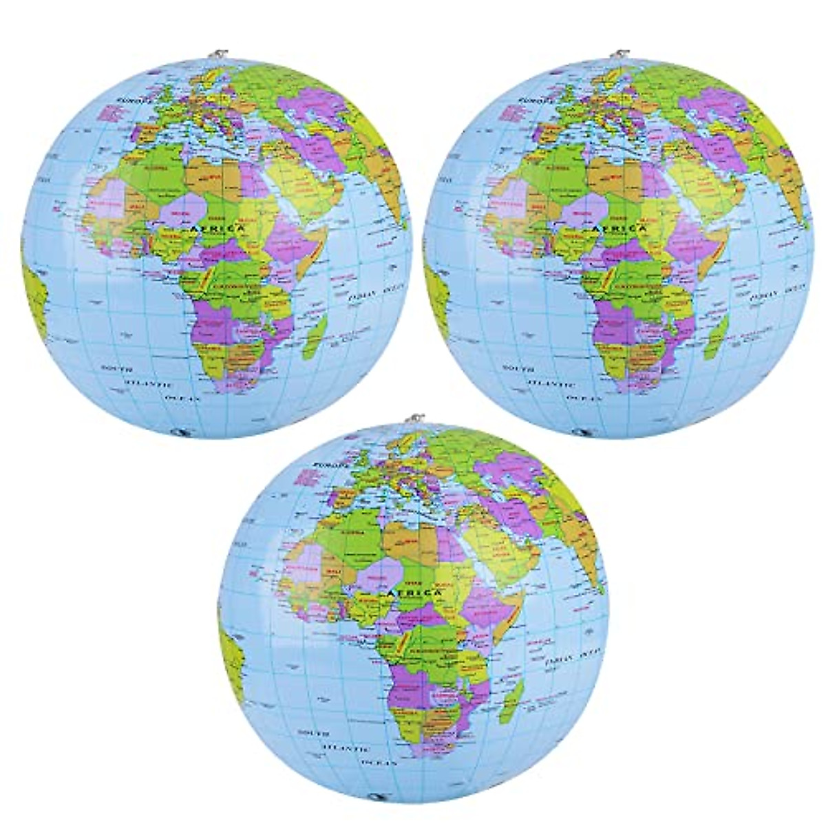 Cobee Inflatable Globes, 3 Pcs PVC World Globe Balls, Globe of The World, Earth Beach Balss for Beach School Office Education Teaching(16 Inch Before Inflated, 12 Inch After Inflated)