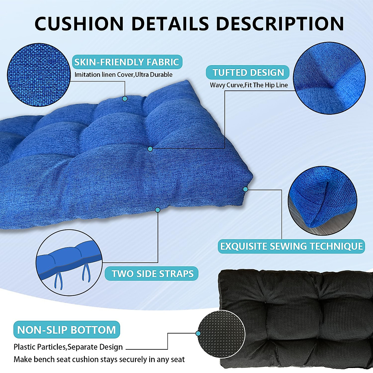 Lsjoaw Outdoor Bench Cushion 33X14X2.36in Garden Bench Seat Cushion Patio Furniture Cushions Non Slip Tufted with Two Straps for Dining Swing Loveseat Indoor Bench Seat Pads,Color#40