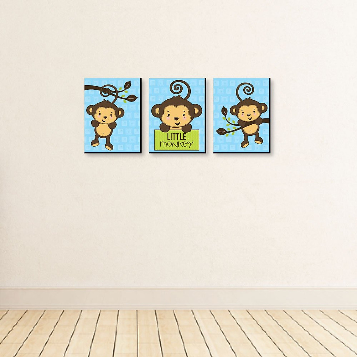 Big Dot of Happiness Blue Monkey Boy - Baby Boy Nursery Wall Art and Kids Room Decorations - Gift Ideas - 7.5 x 10 inches - Set of 3 Prints