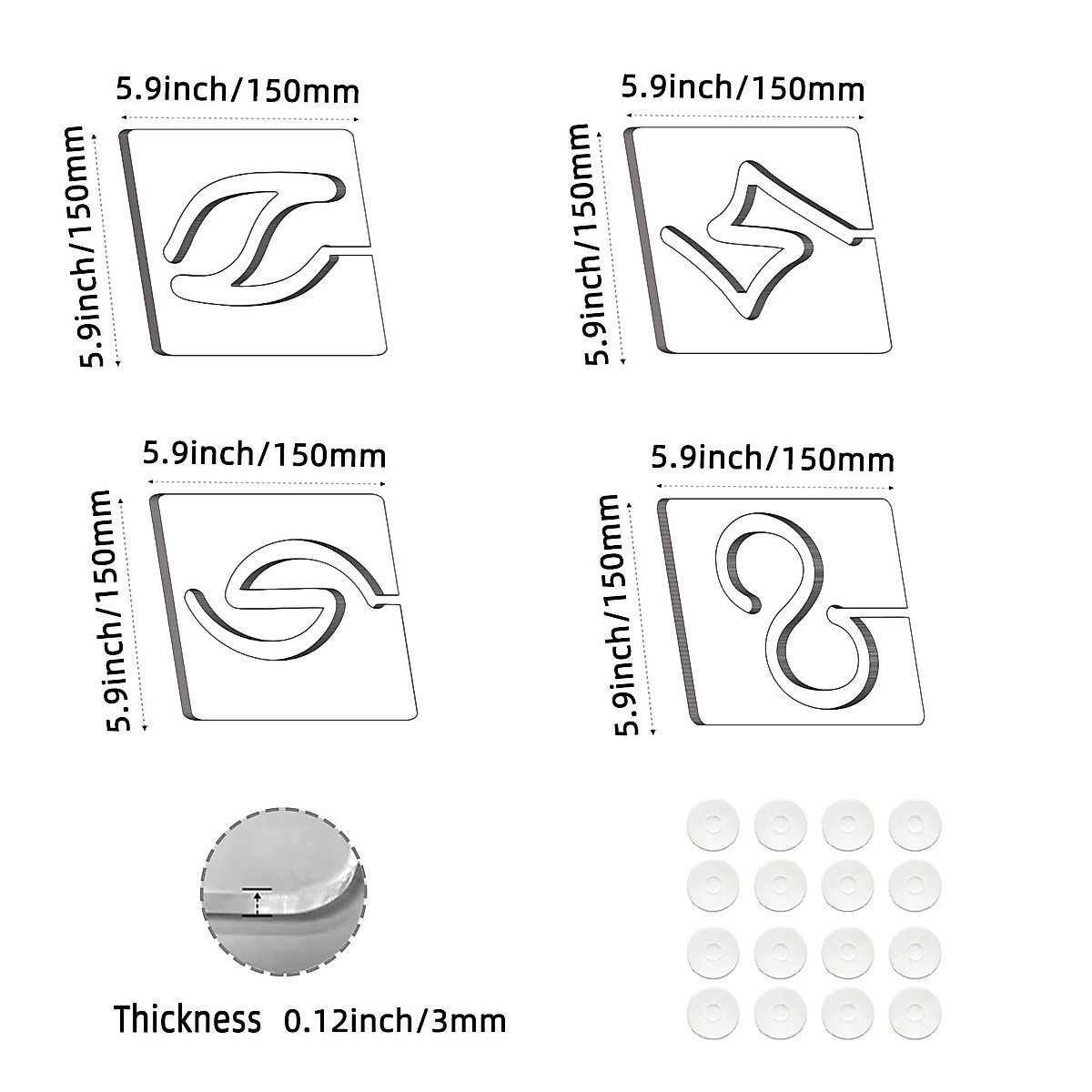 Kapyoo 4Pcs Free Motion Quilting Templates Machine Quilting Templates Quilting Rulers Quitling Design Quilting Supplies Quilting Stencil with Non-Slip Grips (Continuous Line Design Series)