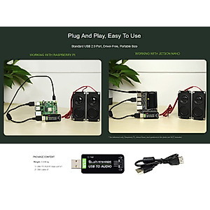 Waveshare USB Sound Card for Raspberry Pi/Jetson Nano USB Audio Module External Audio Converter Recording and Playback Support Stereo Codec Onboard Microphone and Speaker Header No Driver Required