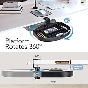 EHO Clamp-On Swivel Mouse Tray 360 Degrees Pencil Drawer Desk Organizer with Storage Space, Under Desk Storage for Pens, Paper Clips and More