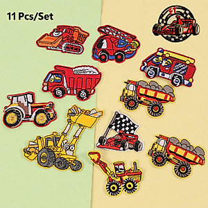 11pcs Car Iron on Sew on Patches,Construction Vehicles Truck Excavator Racing Design Car Appliques DIY Patch for Hats Jackets Bags Jeans