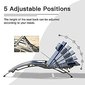 Domi Lounge Chair Set of 2, Aluminum Lounge Chairs for Outside with 5 Adjustable Positions, Chaise Lounge Outdoor for Pool, Garden, Beach, Camping, Backyard (Blue)