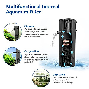 hygger Aquarium Internal Filter, Adjustable Submersible Power Filter with Multiple Function, Ultra Quiet Biochemical Sponge Filter for 2 to 30 Gallons Fish Tank (120GPH, for 10-20 Gallon)