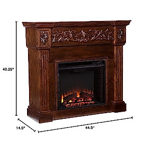 SEI Furniture Calvert Electric Carved Floral Trim Fireplace, Espresso (AMZ8729EF)