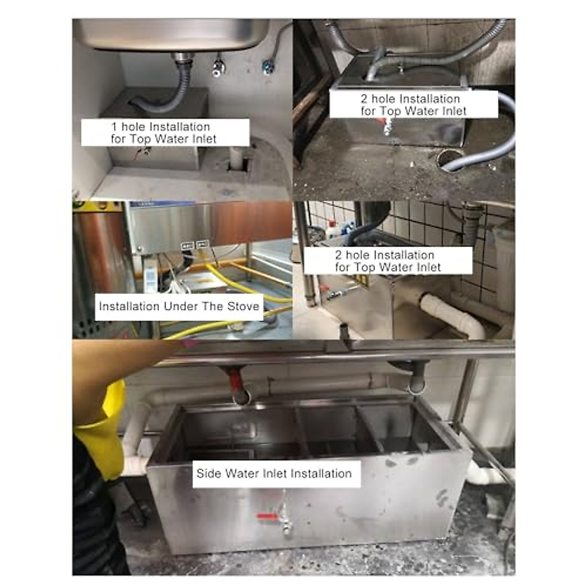 3 Stage Filtration Grease Trap, Stainless Steel Grease Interceptor 50x25cm Dual Holes, Heavy Duty Oil Water Separator for Home Kitchen, Petrochemical, with Large Capacity and