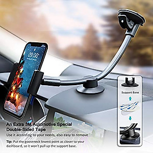 Newward Car Phone Holder Mount, [ 2 Different Sizes Clamp ] Long Arm Windshield Universal Cell Phone Holder for Car Truck [Strong Suction Anti-Shake Stabilizer] Compatible iPhone Android Smartphones