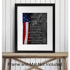 American Flag Wall Art - Military Oath of Enlistment - Patriotic Home Decor - Gift for Soldiers, Veterans Day, Vets, USAF, Army, Navy, Air Force, Marines, Coast Guard, Men, Women - Poster Print