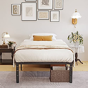 zunatu 18 Inch Twin Metal Bed Frame Foundation No Box Spring Needed Heavy Duty Tall Platform with Large Storage Easy Assembly Mattress Noise Free, Black