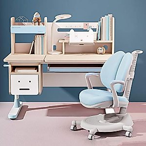 Articles for daily use Multifunctional Solid Wood Children's Study Desk and Chair Set, Simple Bookshelf Height Adjustable Student Writing Desk, Ergonomic Student Computer Desk