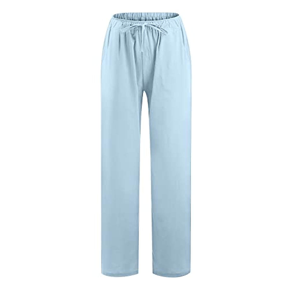Capri Pants for Women Casual 2023 Summer Drawstring Elastic High Waist Linen Pant Straight Wide Leg Cropped Trouser high Waisted Wide Leg Pants Sky Blue XL