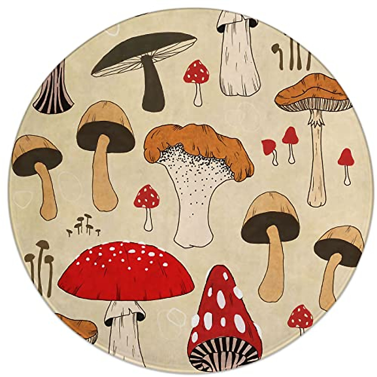YEAHSPACE Mushroom Rug Round 40 inch Aesthetic Circle Area Rug Living Room Bedroom Decor-Various Artistic Mushroom Art Beige