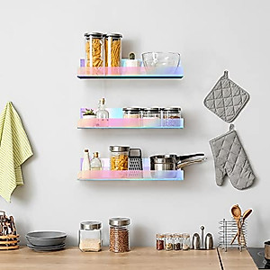 Newthinking 15 Inch Rainbow Acrylic Floating Shelves, 2 Pack Iridescent Floating Shelves Acrylic Wall Shelf Display Bookshelf for Bedroom Bathroom Kitchen