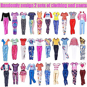 48 pcs Doll Clothes and Accessories, 2 Long Princess Dress, 2 Long Party Dresses, 2 Short Dresses, 2 Tops, 2 Pants, 5 Slip Skirts, 2 Bikinis and 31pcs Doll Accessories for 11.5 inch Dolls (No Doll)