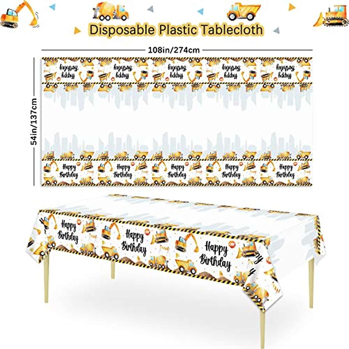 Construction Birthday Party Decorations Supplies, Construction Theme Tablecloth Backdrop, 2 Foil Balloons, Balloon garland Party Decor for Kids Boys
