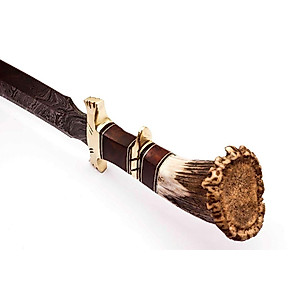 Skokie Knives Damascus Steel hunting Knife Stag Antler Handle with Burl Wood & Brass Guard –15” Handmade Premium Quality Sharp Edge Fix Blade - Genuine Multipurpose Knife – Ideal for Hunting, Camping