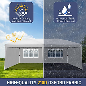 10'x20' Pop Up Canopy Tent with 4 Sidewalls, Heavy Duty Outdoor Party Tent with Carry Bag, Portable Commercial Instant Canopies and Folding Wedding Tent for Garden, Backyard, Patio (White)