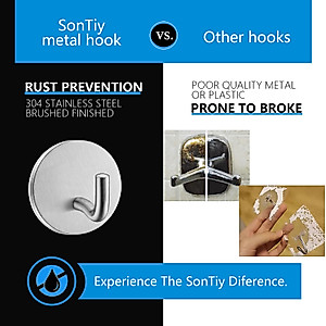 SonTiy All Metal Adhesive Hook Heavy Duty Self Adheasive Towel Hook Wall Hooks Hanging Hook for Walls No Damage Stick on Hooks, Waterproof, Home, Bathroom, Kitchen, Office, and Outdoor 5Pcs