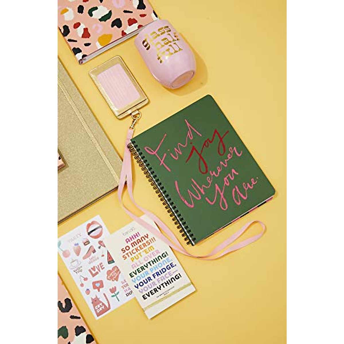 Ban.do Green Rough Draft Mini Spiral Notebook with Saying, 9" x 7" with Pockets and 160 Lined Pages, Find Joy