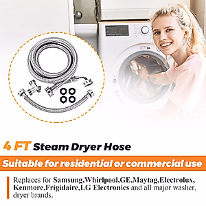 4FT Premium Steam Dryer Hose Installation Kit by Beaquicy - Include 4 Foot Stainless Steel Hoses,1 Foot Inlet Adapter Hose and Brass Y Connector