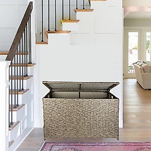 MOORLITER Wicker Storage Trunk, 42.3 Gallon (160L) Handwoven Wicker Chest, Large Wicker Basket with Lid, Wicker Trunk with Safety Hinge, Support 200 lbs, Rustic Brown