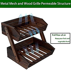 Dorhors Fruit Basket for Kitchen, 2 Tier Fruit Bowl,Kitchen Counter Organizer,Wooden Fruit Holder for Kitchen Countertop,Bread Fruit Vegetable Storage Basket Stand