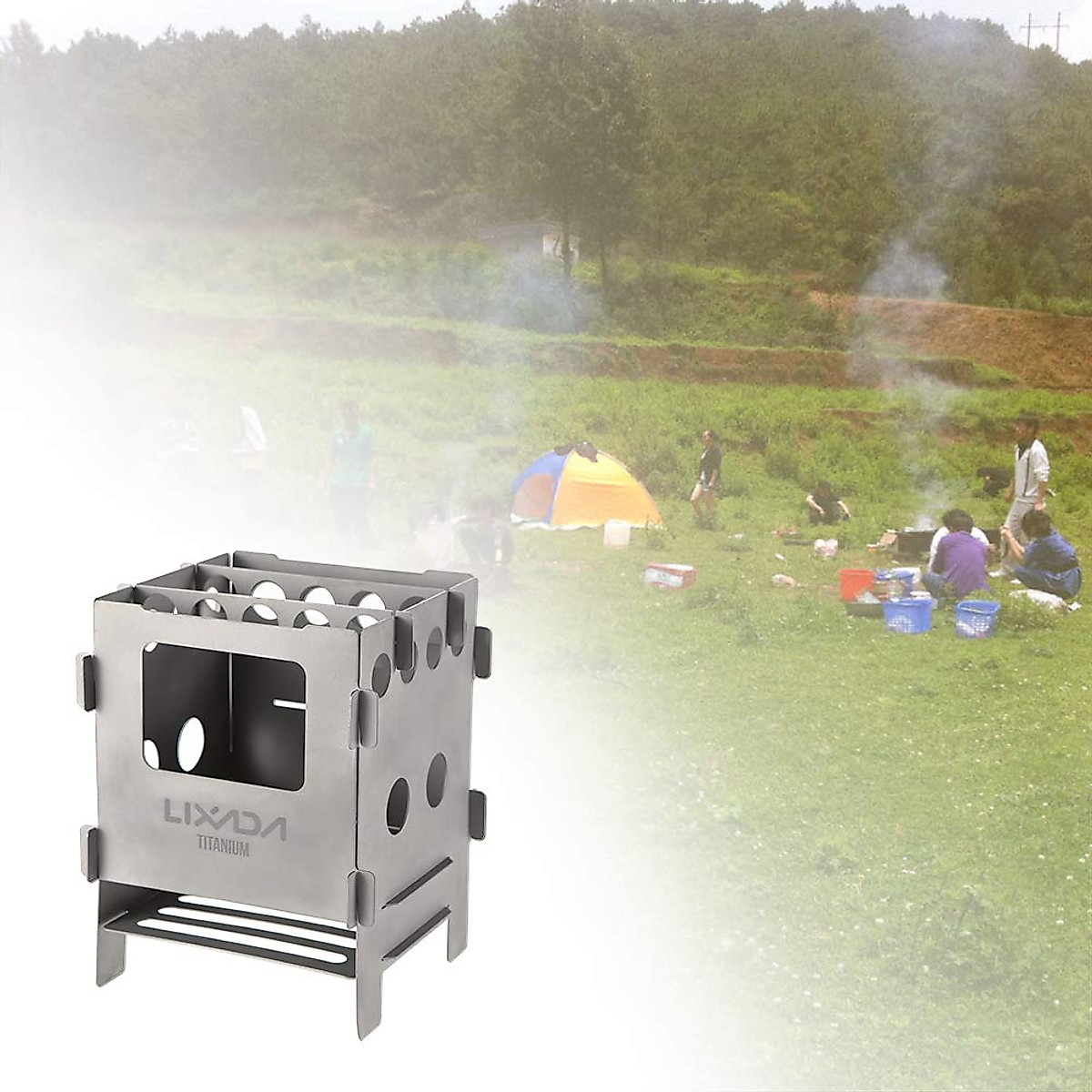 Lixada Stainless Steel/Titanium Wood Stove Camping Stove, Portable Cooking Stove With Storage Bag, For Outdoor Camping, Hiking, Picnic, BBQ etc, 8.2 * 8.1 * 11.6 cm (Titanium)
