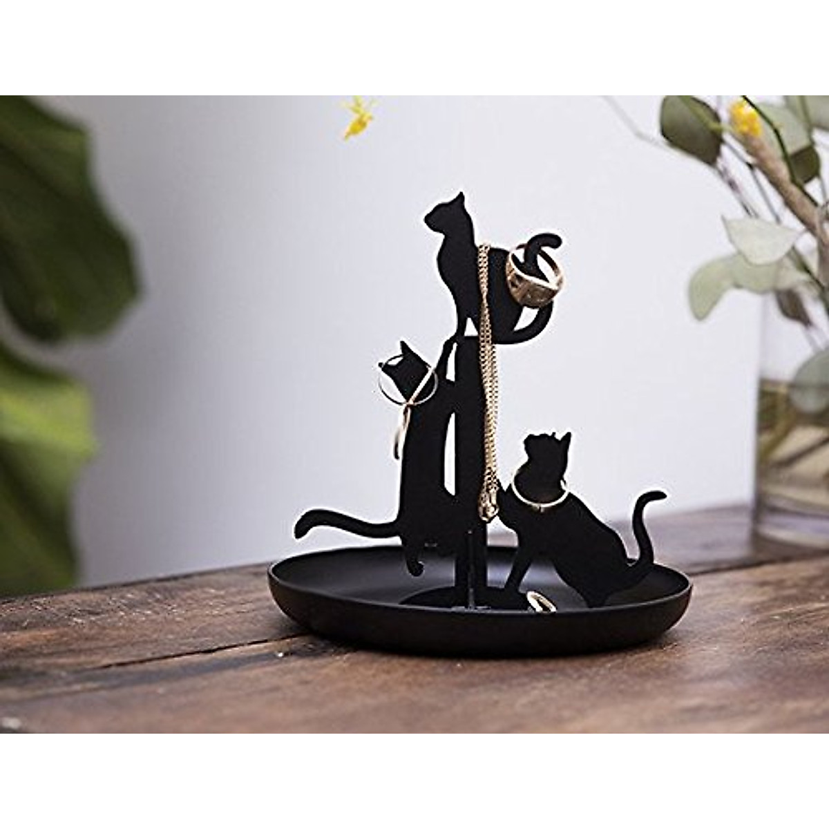 Kikkerland Black Cats Portable Handheld Compact Metal Steel Travel Organizer Jewelry Accessory Holder Storage Stand, for Bracelets, Earrings, Necklaces, Rings, Anklets