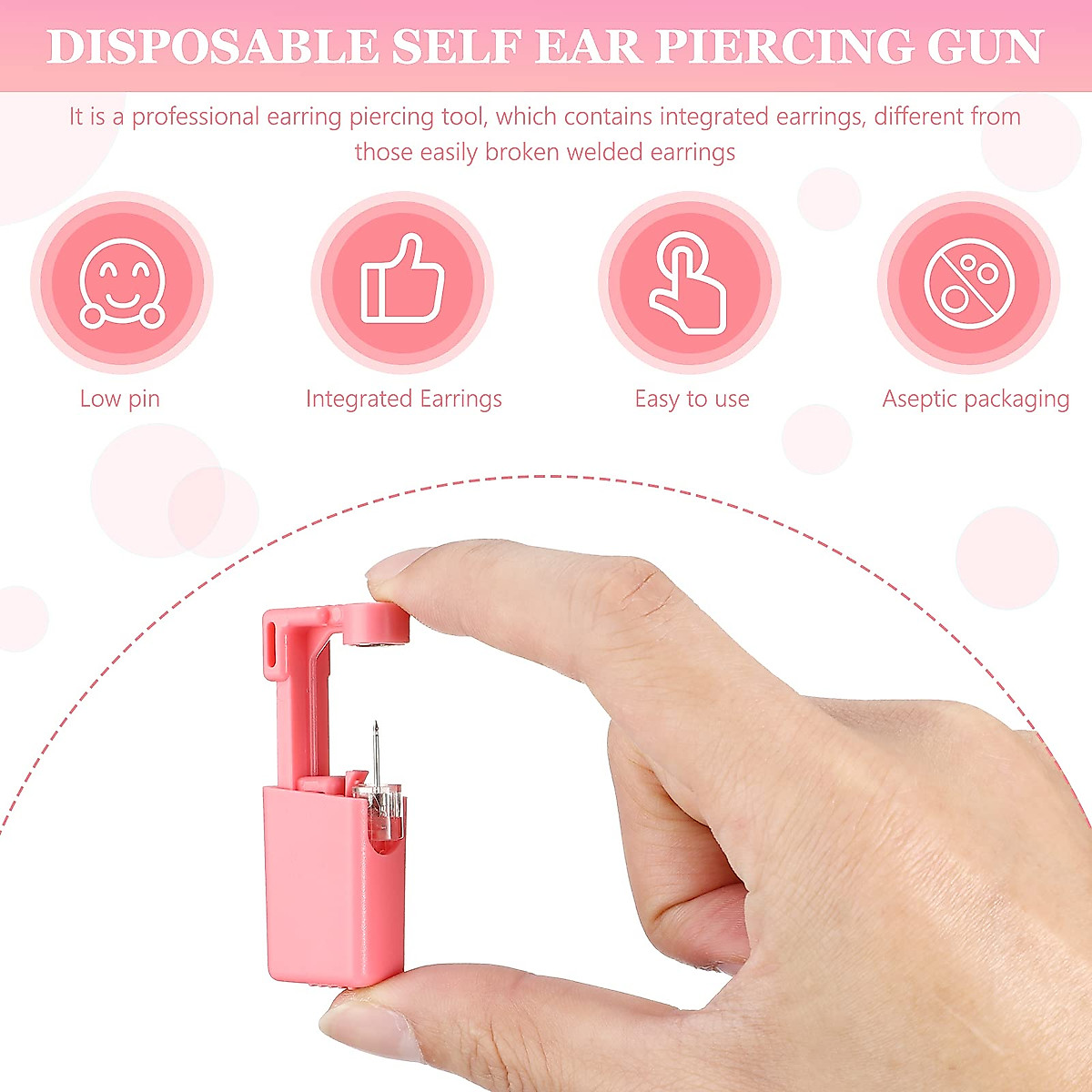 Honoson 6 Pieces Disposable Ear Piercing Gun Kit with Earrings - Self Ear Piercer for Men and Women, Portable Body Piercing Tools, Includes Studs (Pink, Bead Style)