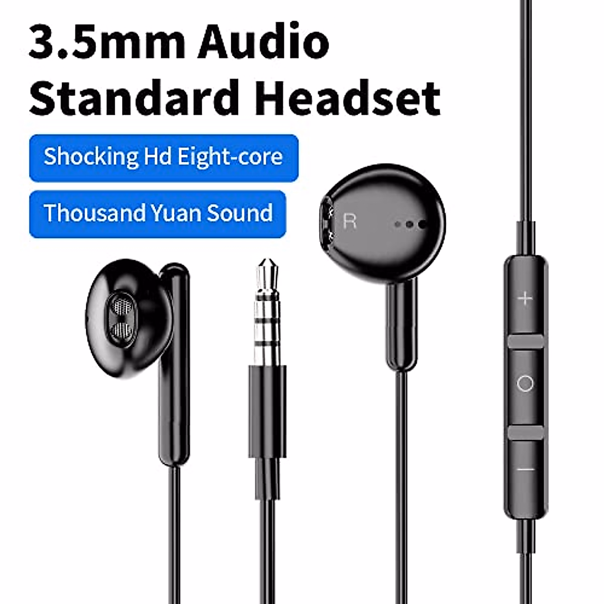 K88 Earbuds Wired Headphones Earphones 3.5mm Plug Voice Call Headset Shocking HD Eight-core Surround Sound/Powerful Noise Reducing & Tangle Free with Multi-Function Wire Control & Powerful Bass, Black