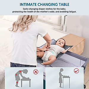 Bellababy Bedside Bassinet, Bedside Sleeper, Bedside Crib with Changing Table, Easy Folding Portable Crib, Adjustable Portable Bed for Infant/Newborn (Dark Grey)