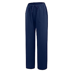 UQGHQO Linen Flare Pants Women's High Elastic Waistband Wide Leg Palazzo Culotte Gaucho Capri Pants (S~5XL)