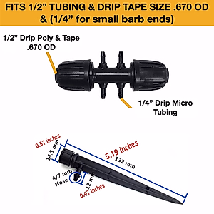 25PCS Drip Irrigation Kits, 5 Barbed Tee 1/2 inch to 1/4 inch Irrigation Tube Variable Diameter Six-Way Adapter and 20 Dripper Emitters Sprayer for 4mm/7mm Hose with Stake Water Flow Adjustable