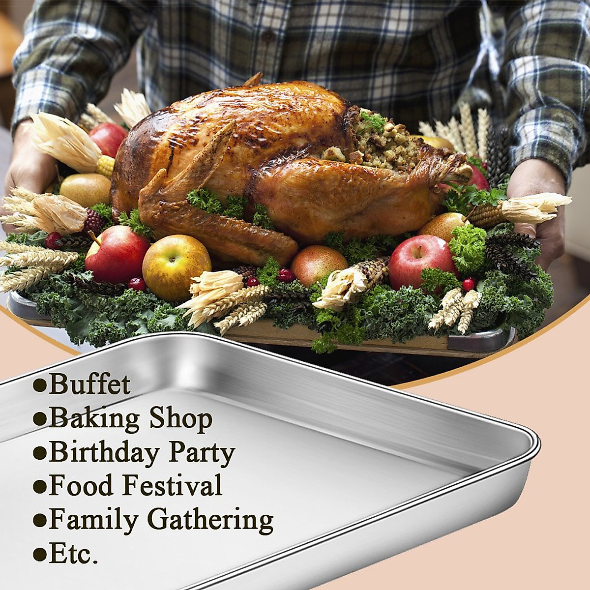 Baking Sheet Set of 2, Stainless Steel Baking Pans for Toaster Oven, Footek Cookie Baking Sheet 12.5L×10W×1H inch, Healthy & Superior Mirror Finish, Dishwasher Safe Baking Sheets